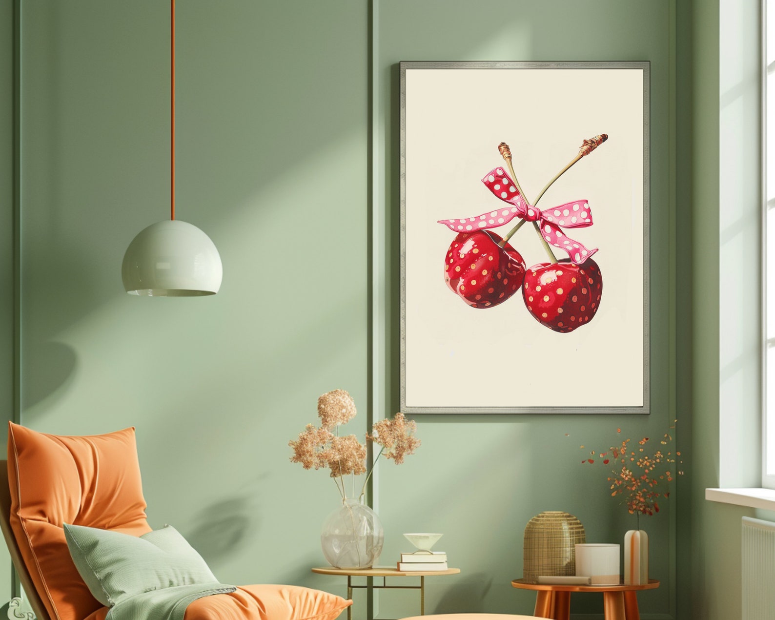 Cute Retro Cherry Poster, Aesthetic Wall Art, Cherry Wall Decor ...