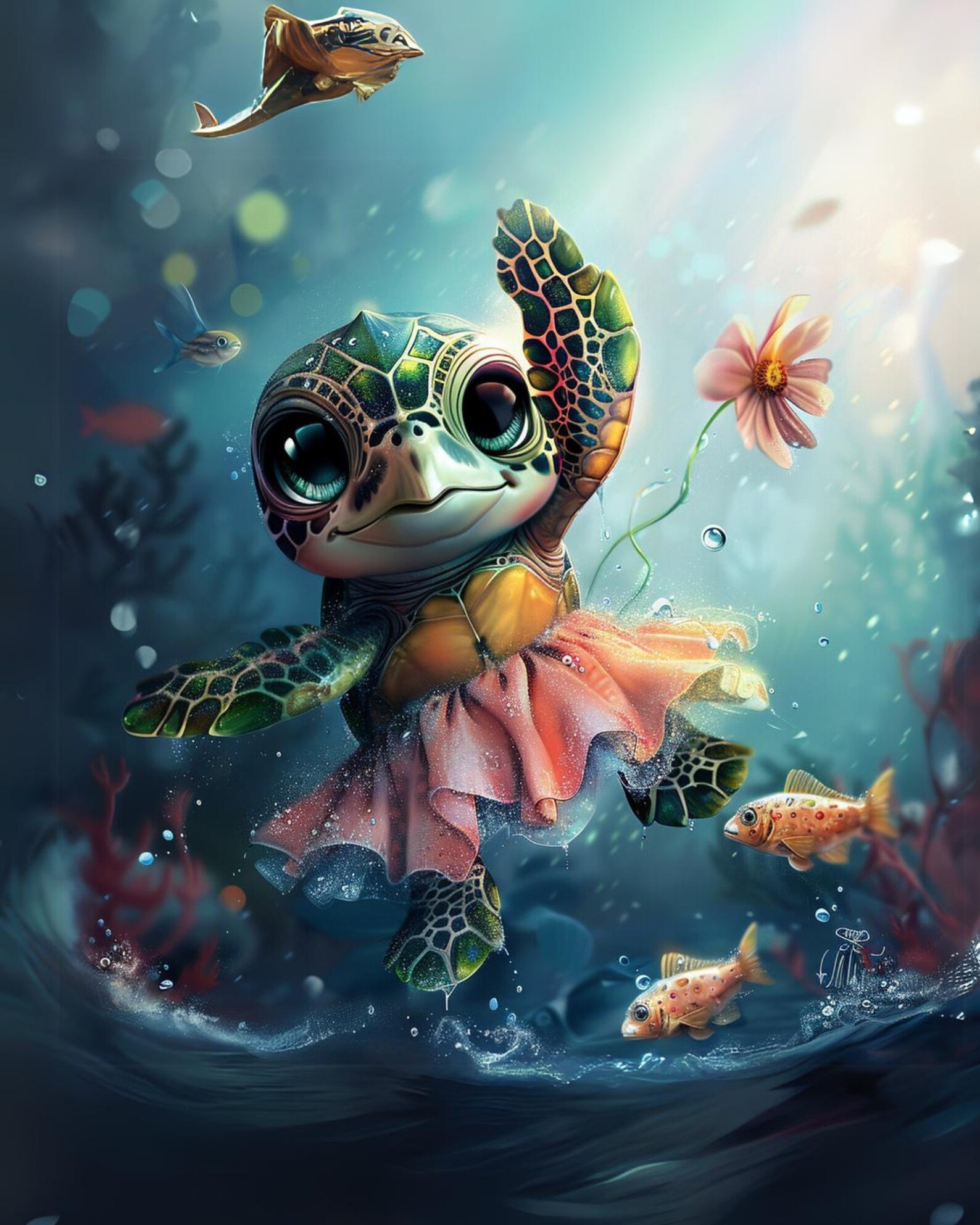 Adorable Sea Turtle Underwater Wall Art, Ocean Wall Art, Cute Art Print ...