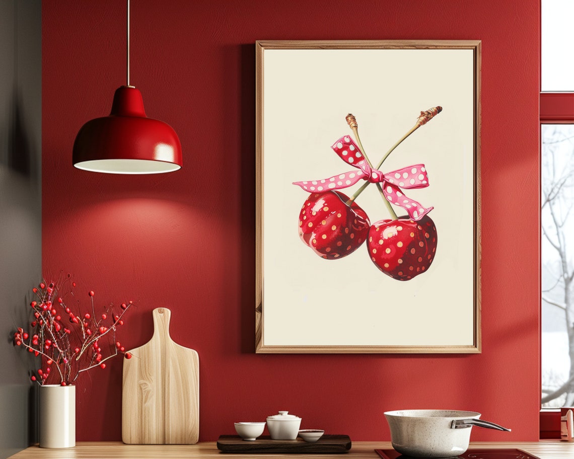 Cute Retro Cherry Poster, Aesthetic Wall Art, Cherry Wall Decor ...