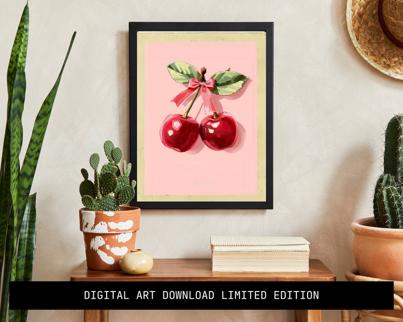 Cherry Poster, Retro Wall Art, 70s Psychedelic Print, Funky Wall Decor, Trendy Wall Art, Cherry ...