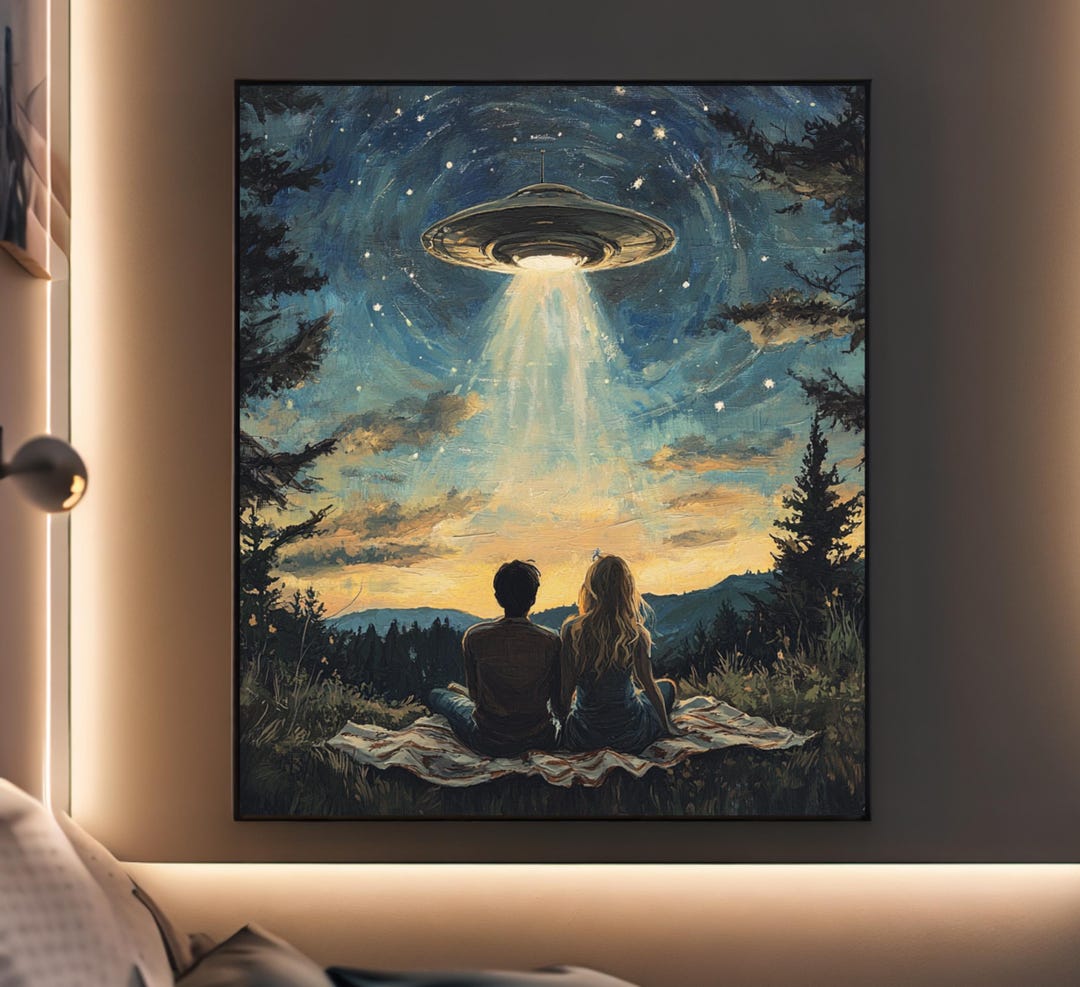 UFO Print, Eclectic Wall Art, Alien Abduction Wall Decor, Couple Wall ...