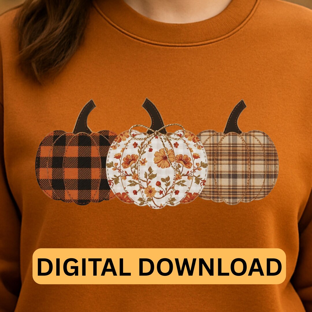 Rustic Pumpkin Trio PNG | Buffalo Plaid & Floral (digital Download) - Etsy