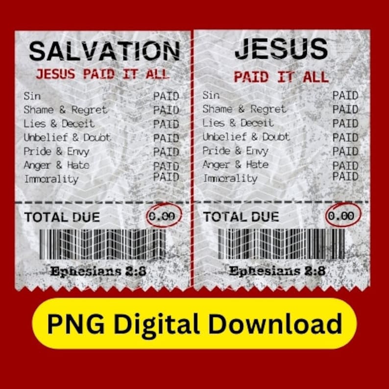 Salvation Receipt, PNG, **digital Download**, 2 Different Styles, Jesus ...
