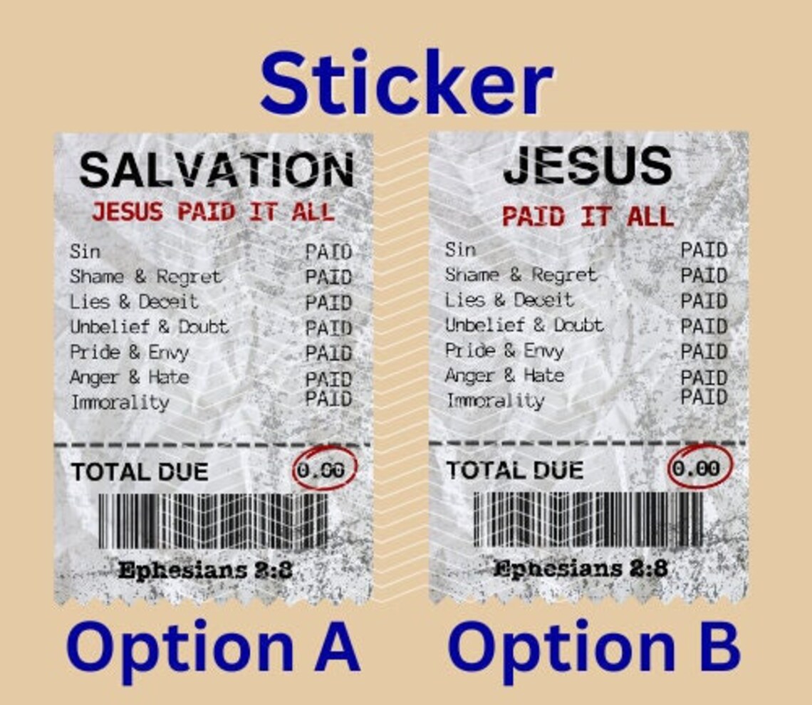 Salvation Receipt STICKERS, Different Sizes, Jesus Paid It All ...