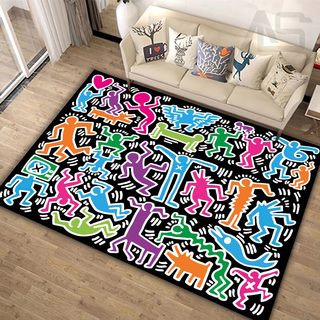 Colorful Keith Haring Dancing Style Themed Carpet Keith - Etsy