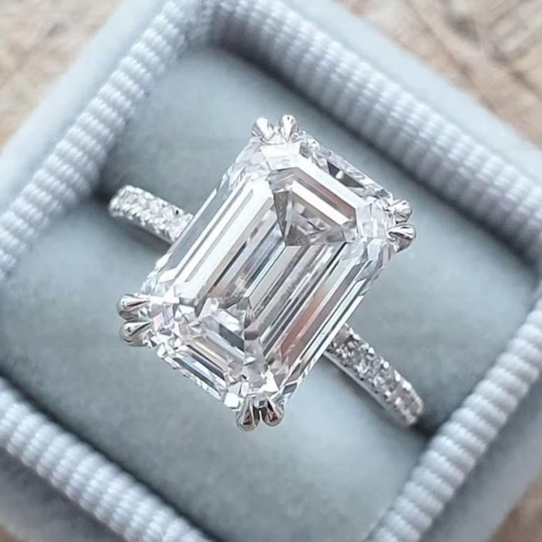 8 Carat Chunky Emerald Cut Moissanite Ring • Solitaire Diamond ...