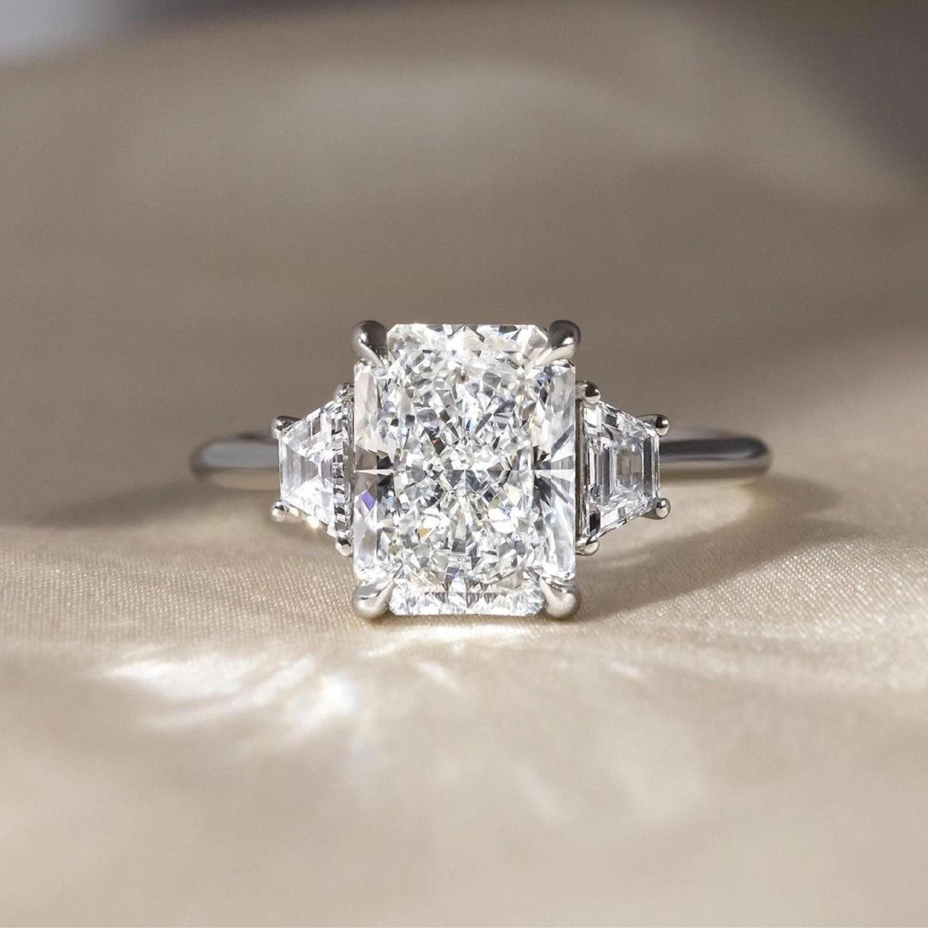 Crushed Ice Radiant Cut Vintage Engagement Ring | Trilogy Trapezoid ...