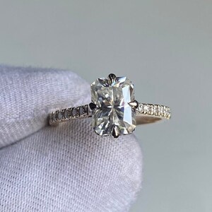 Compass Set Engagement Ring 18K Solid Gold Radiant Cut D VVS Moissanite ...