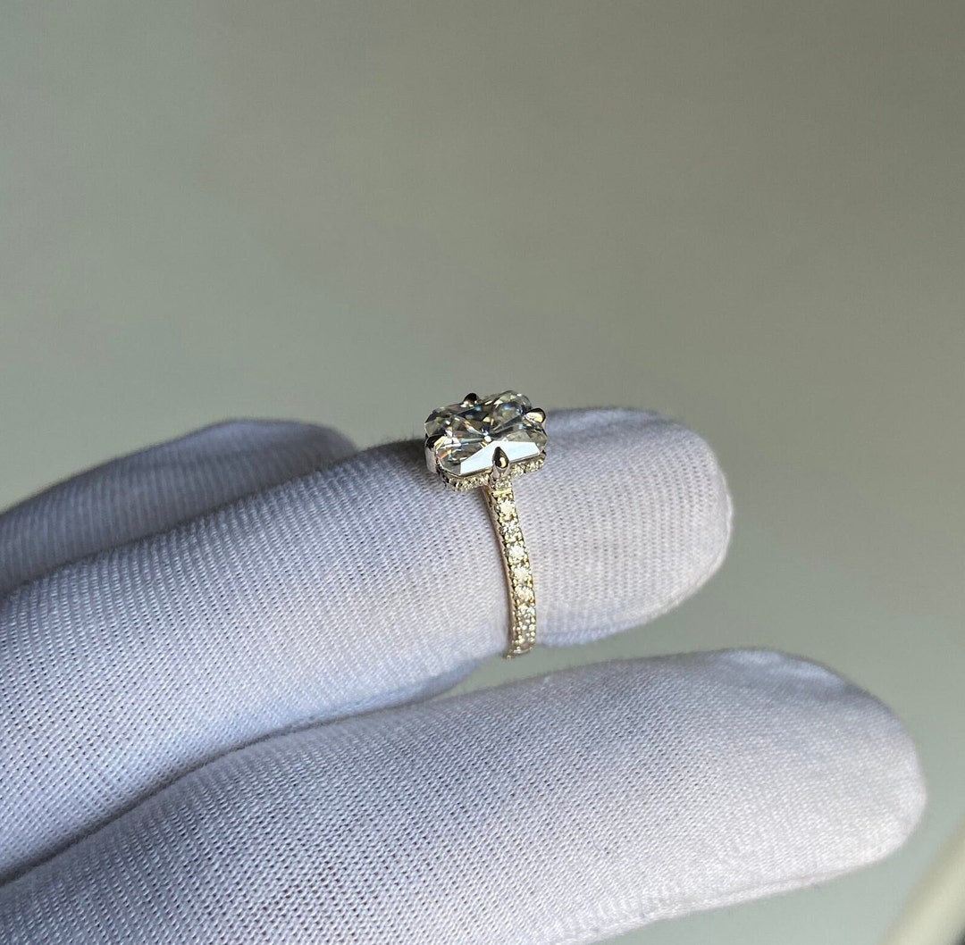 Compass Set Engagement Ring 18K Solid Gold Radiant Cut D VVS - Etsy