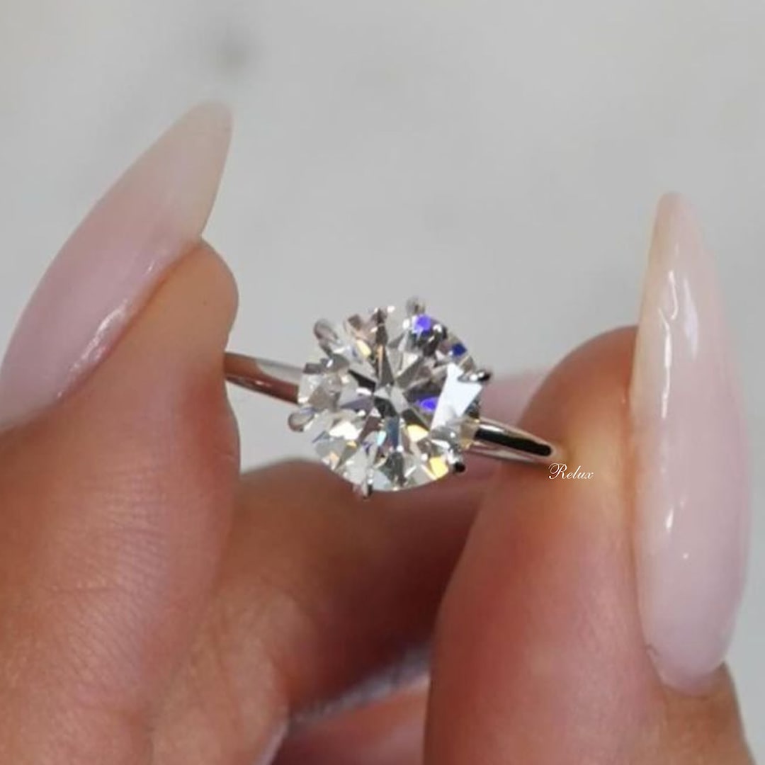 Round Solitaire Moissanite Engagement Bridal Ring Jewelry 14K Gold 2 ...