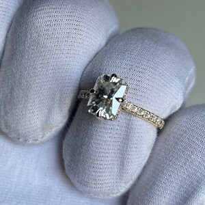 Compass Set Engagement Ring 18K Solid Gold Radiant Cut D VVS Moissanite ...