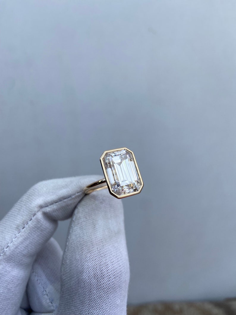 Vintage Bezel Ring 4ct Emerald Cut Solitaire Moissanite - Etsy