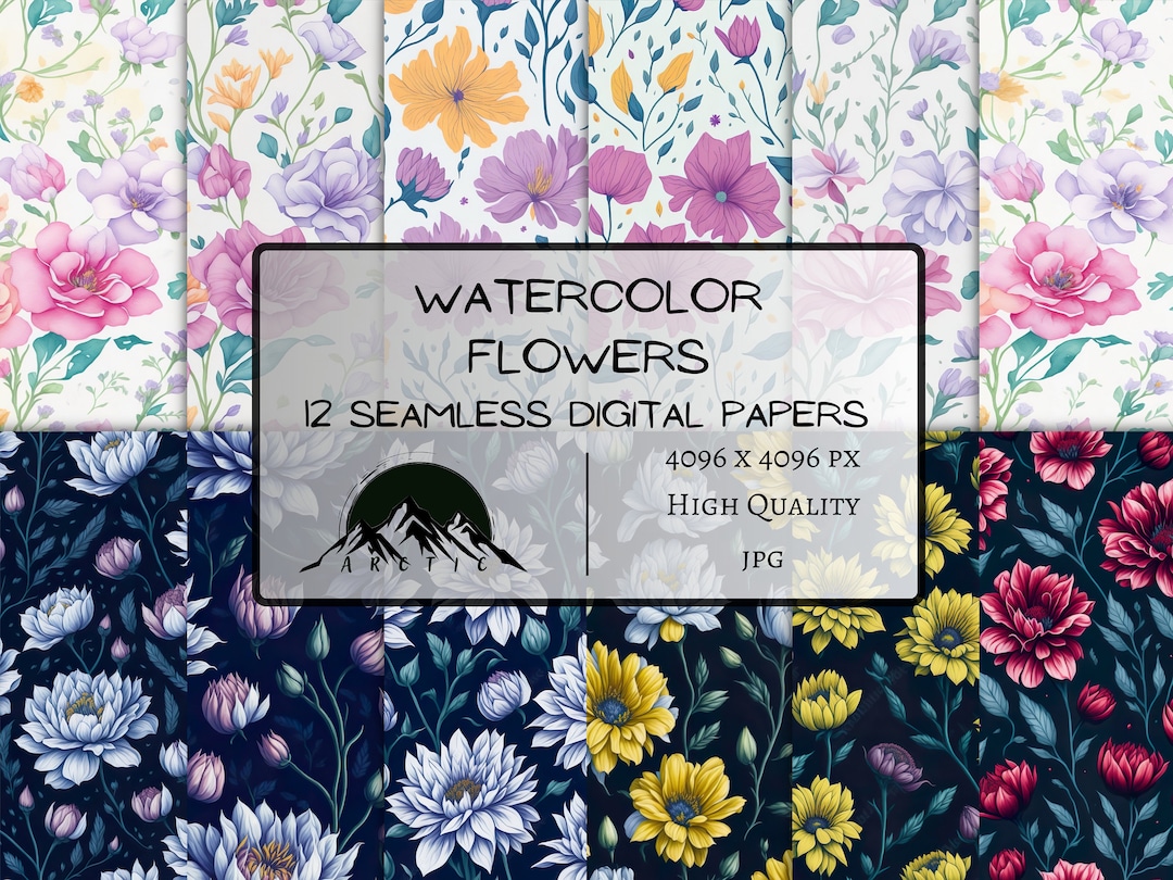 Digital Paper Flower Watercolor Flower Floral Seamless Pattern ...