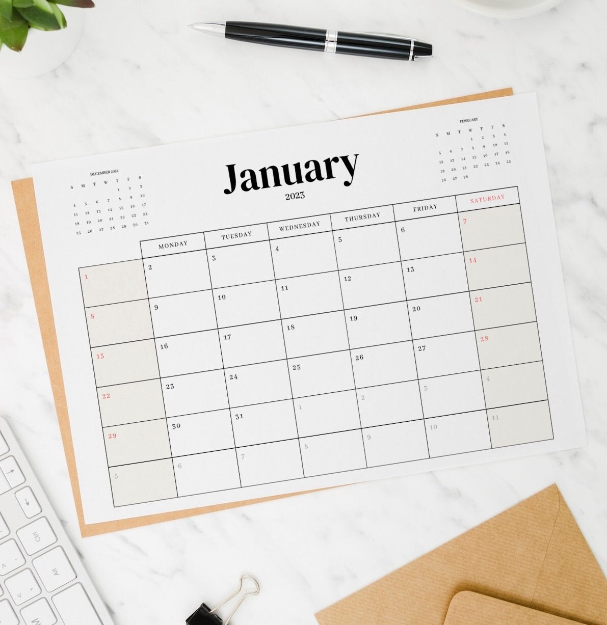 2023 Wall Calendar, Printable Large Wall Calendar, Giant Wall Calendar ...