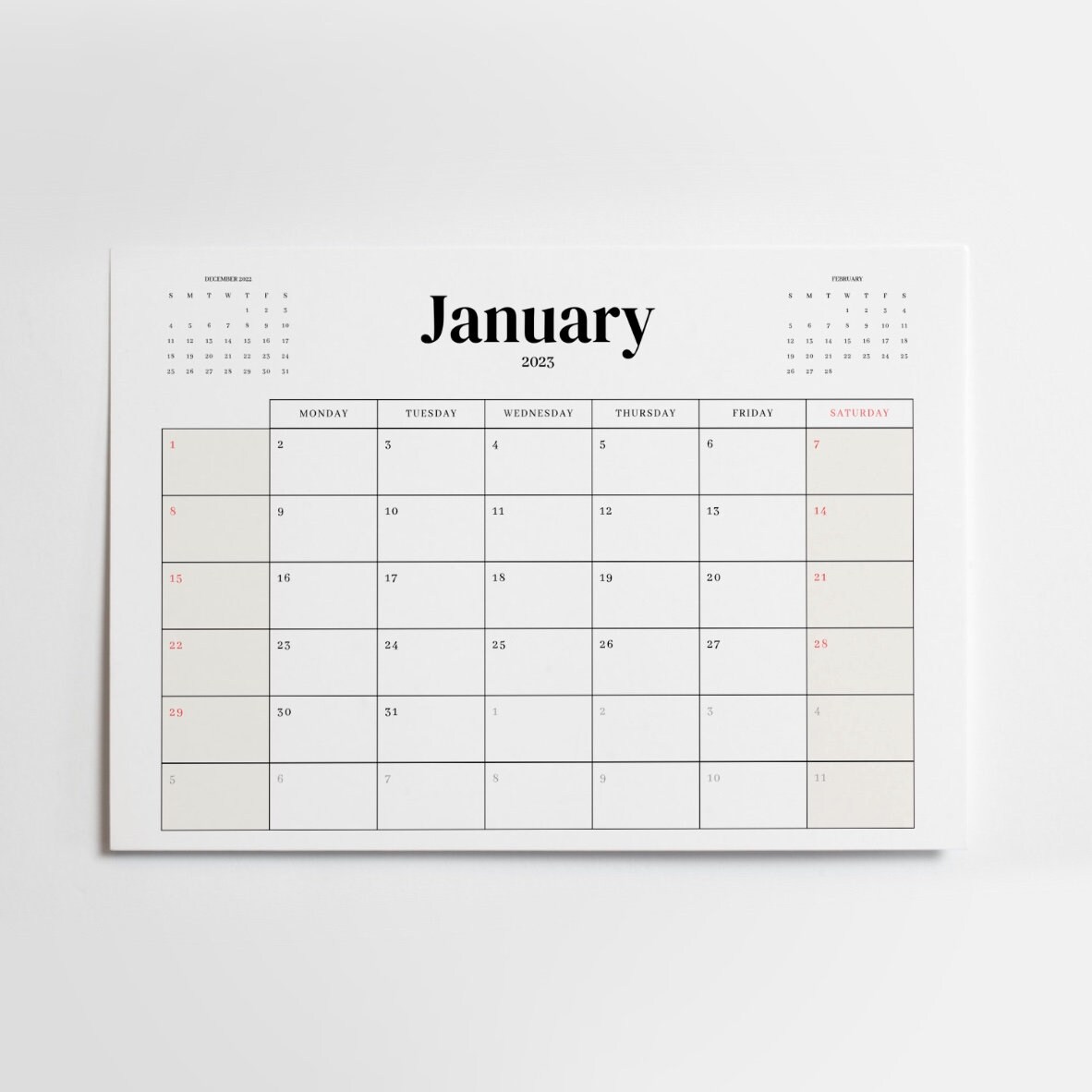 2023 Wall Calendar, Printable Large Wall Calendar, Giant Wall Calendar ...