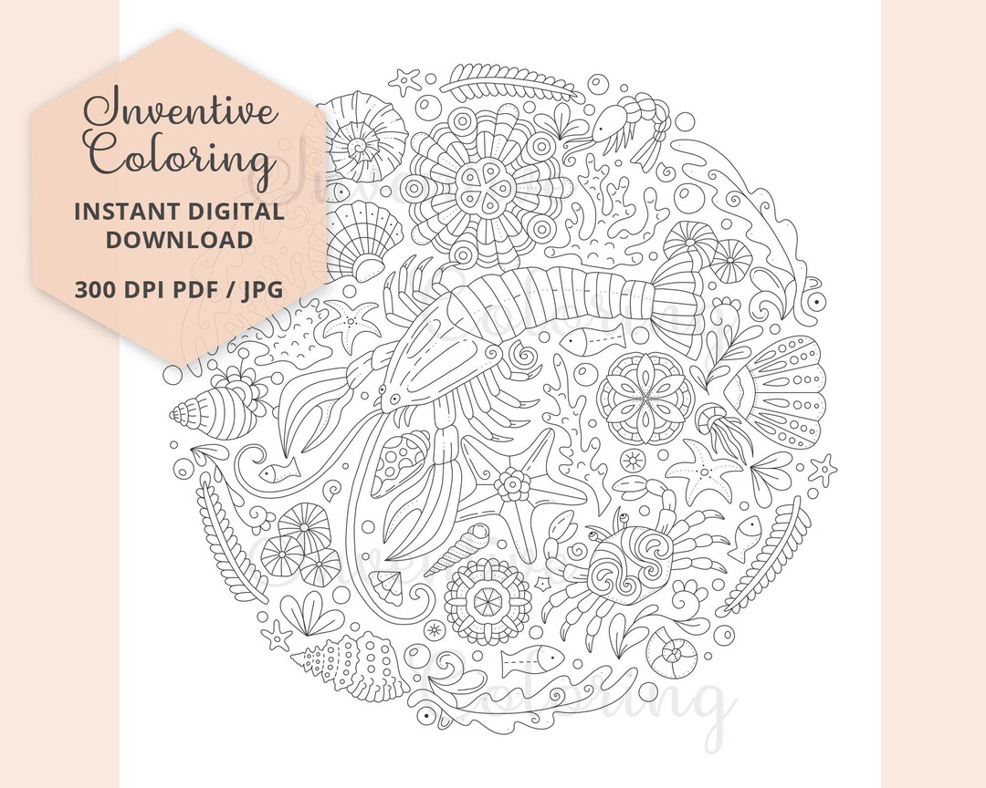Ocean Coloring Page With Crustaceans for Tweens Adults - Etsy
