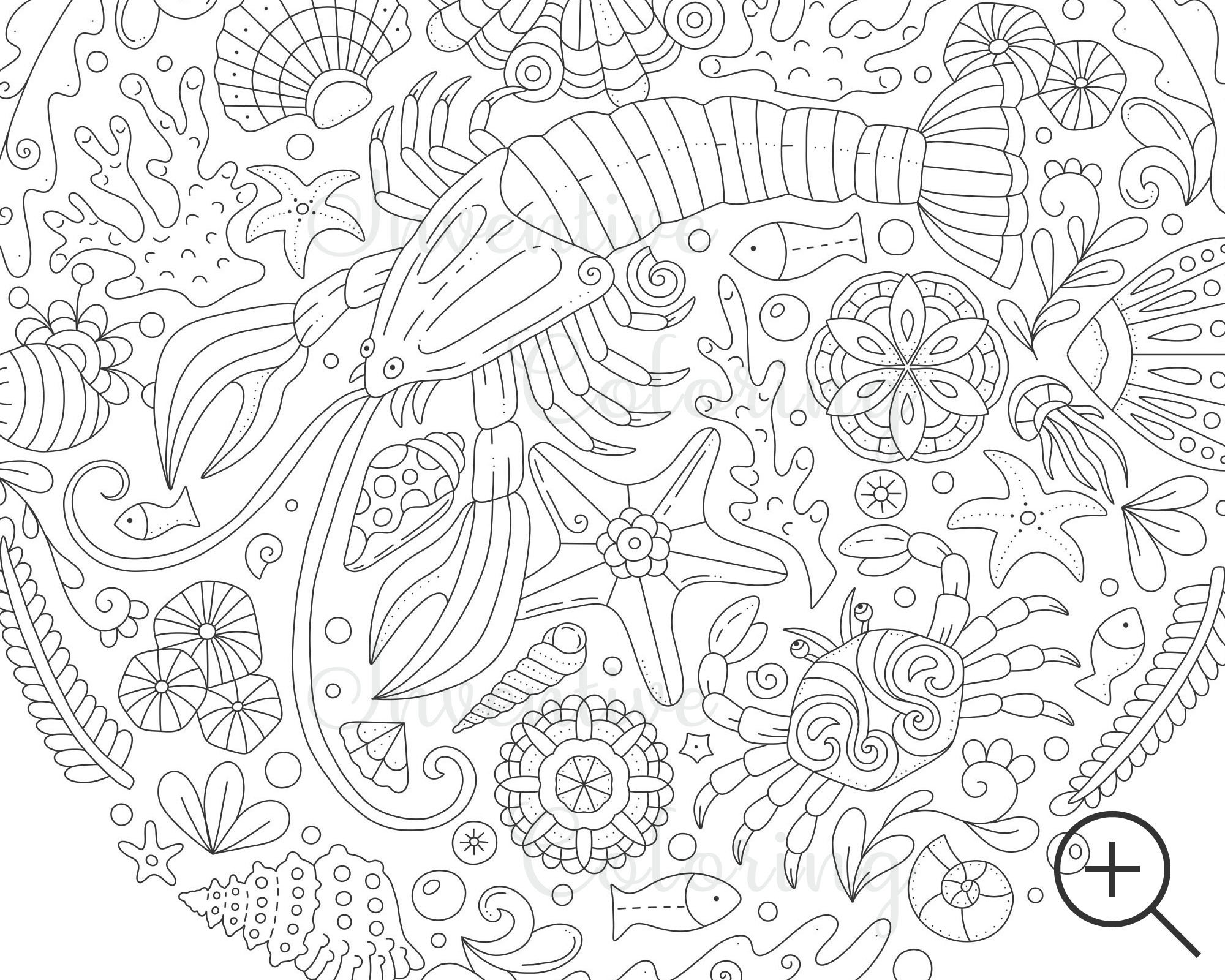 Ocean Coloring Page With Crustaceans for Tweens Adults - Etsy