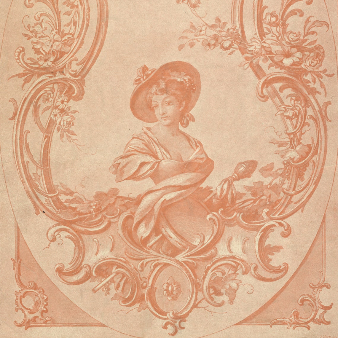 Antique Rococo Design Print | Dutch Trade Magazine | Ornamental Oval ...