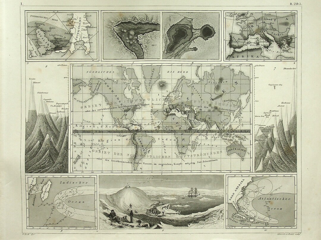 1849 World Map Engraving | Global Wind Patterns, Ocean Currents, and ...
