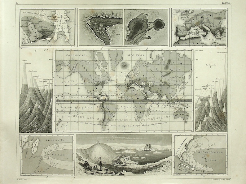 1849 World Map Engraving | Global Wind Patterns, Ocean Currents, and ...