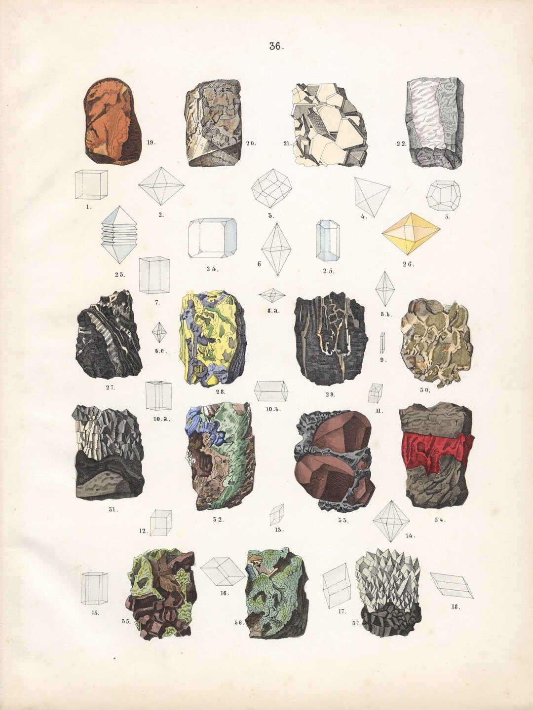 Old Minerals and Rocks Print - Antique Colored Litho by T.bromme, 1865 ...