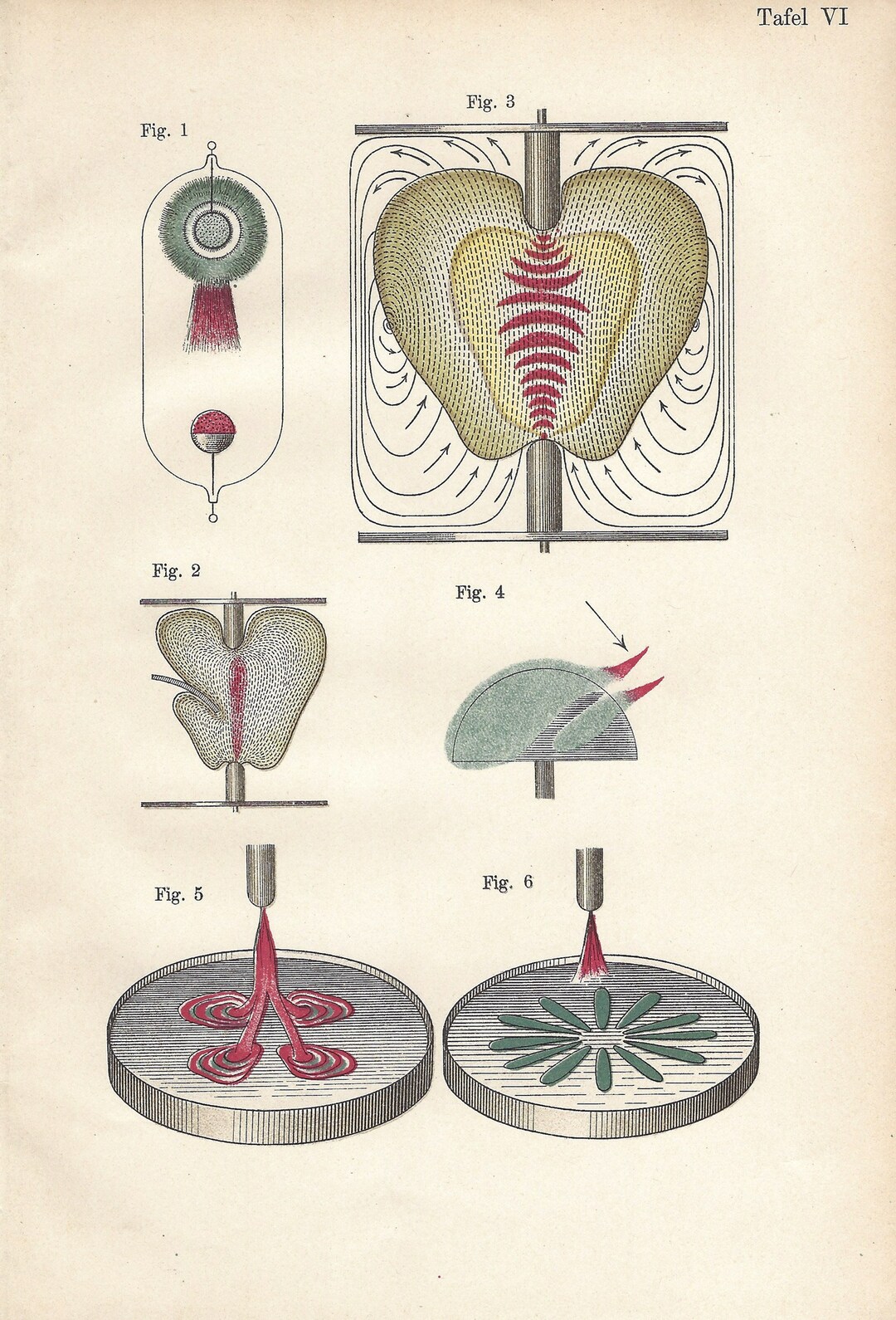 Magnetic Fields and Induction Patterns 1898 Antique Lithograph ...