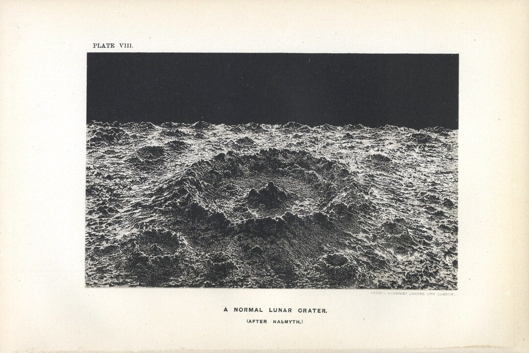 A Normal Lunar Crater 1892 Rare Astro Lithograph Detailed Moon Surface ...