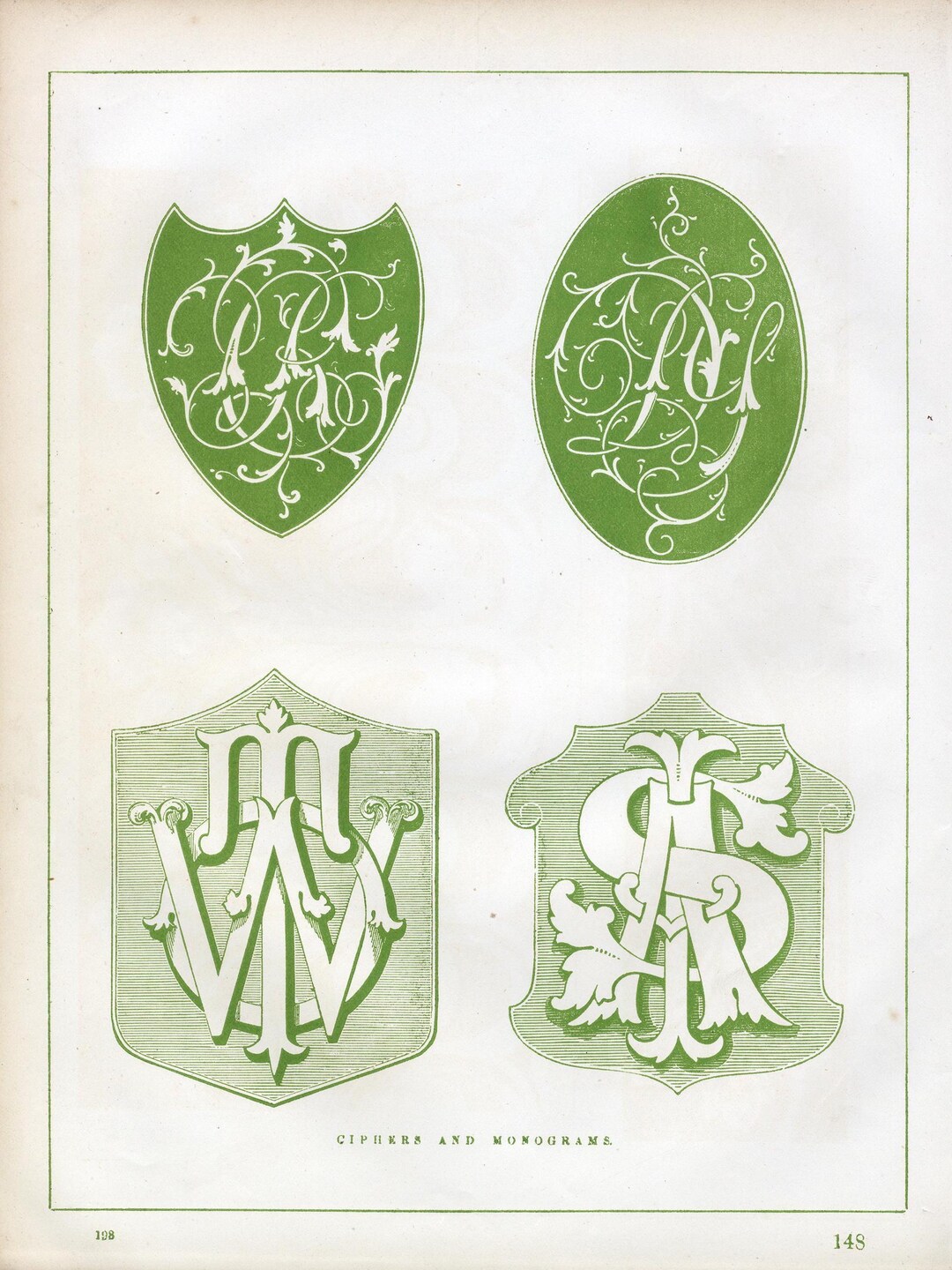 C.1860 | Antique Chromolithograph - Victorian Ciphers and Monograms ...