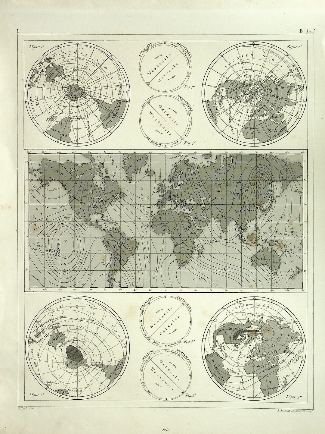 1849 World Climate Isobar Map Johann Georg Heck's Bilder-atlas Antique ...