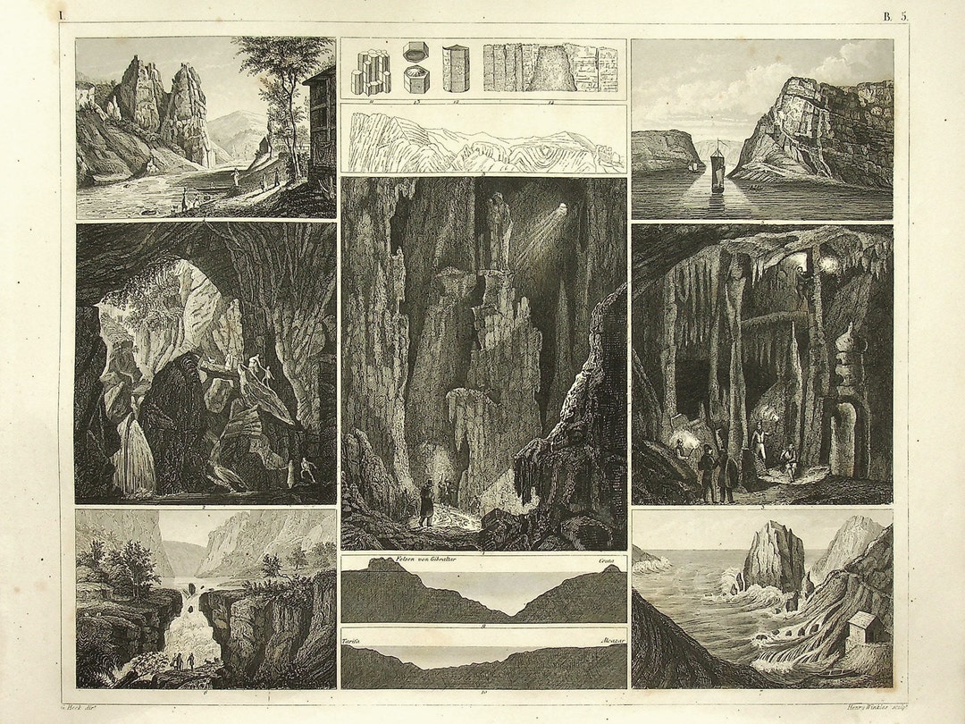 Antique 1849 Geological and Cave Exploration Engraving | Johann Georg ...