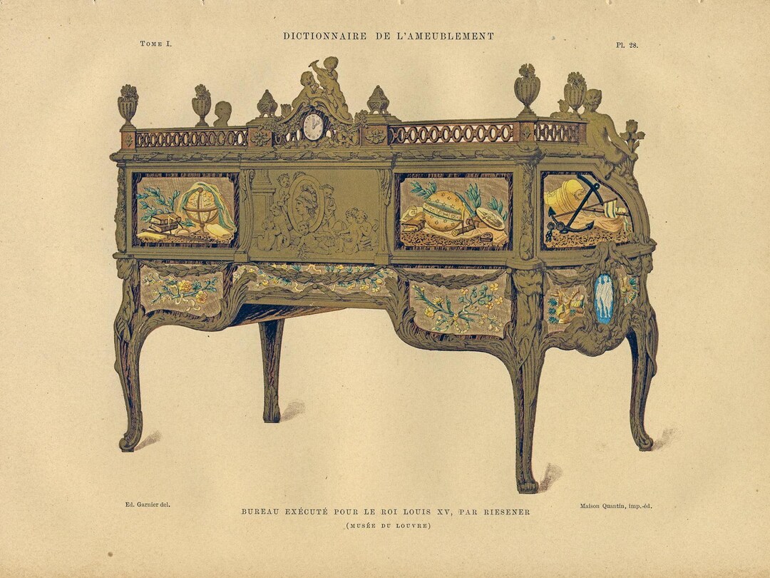 19th Century French Lithograph | Desk Executed for King Louis XV by ...
