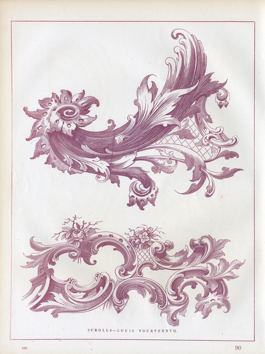 Antique Lithograph - Louis XIV Ornamental Scrollwork With Acanthus and ...