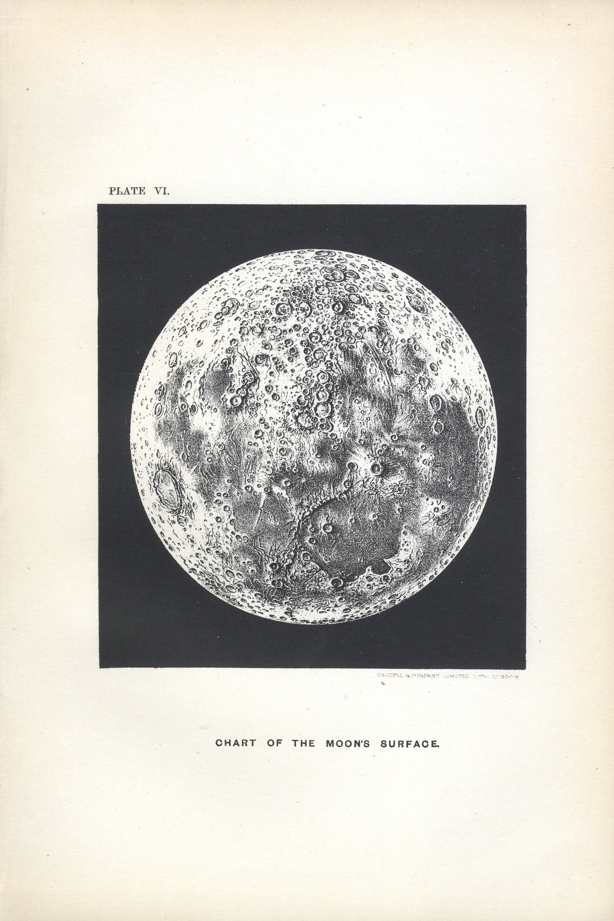 Chart of the Moon's Surface 1892 Astronomical Rare Print Rare Astro Lithograph Antique Print of ...