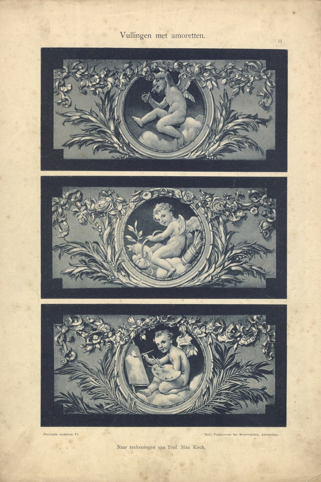 Antique Rococo Design Print | Dutch Trade Magazine | Amorettes Panel ...