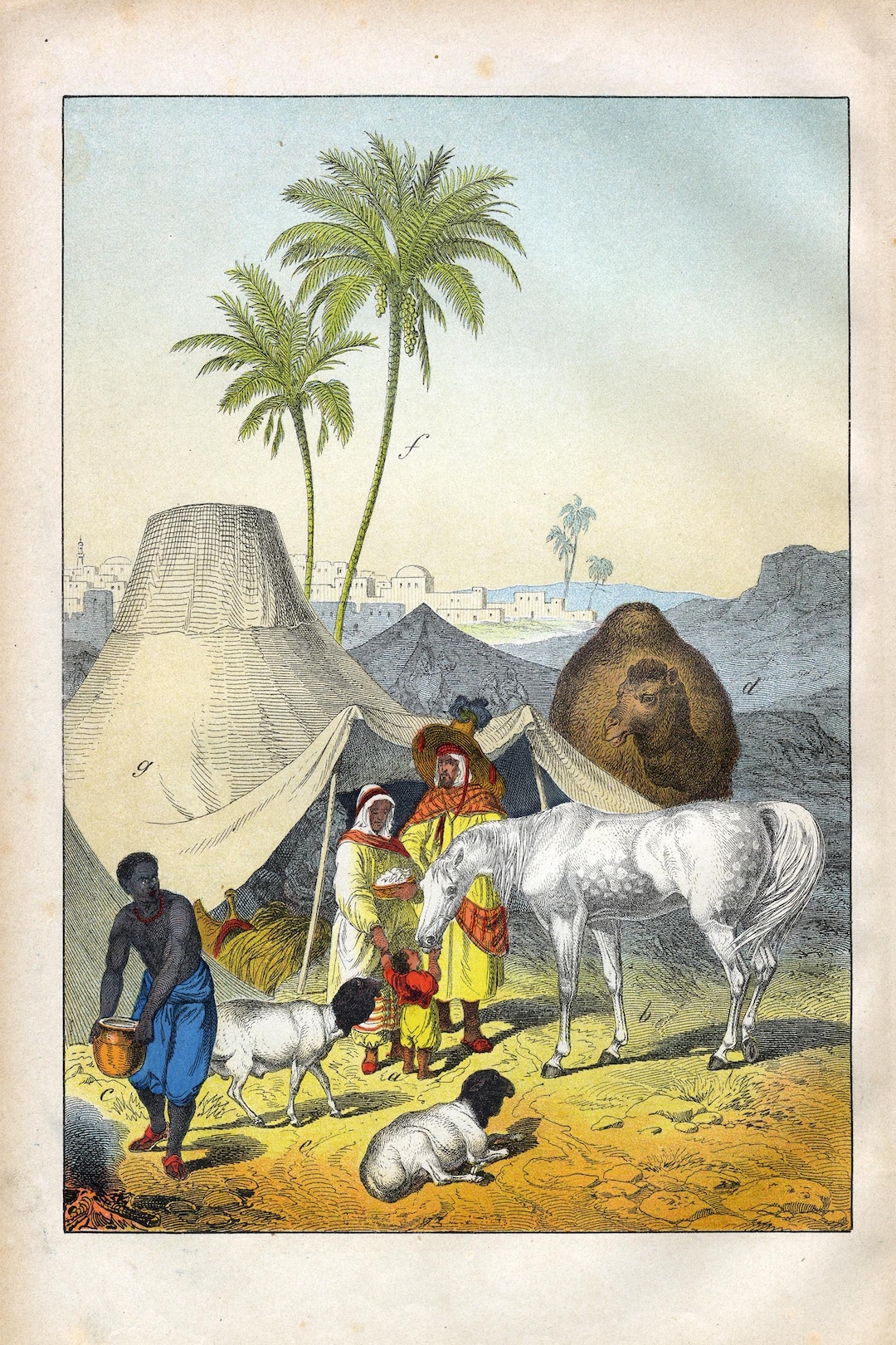 Antique German Lithograph Ca. 1879 - Nomadic Desert Camp Scene With ...