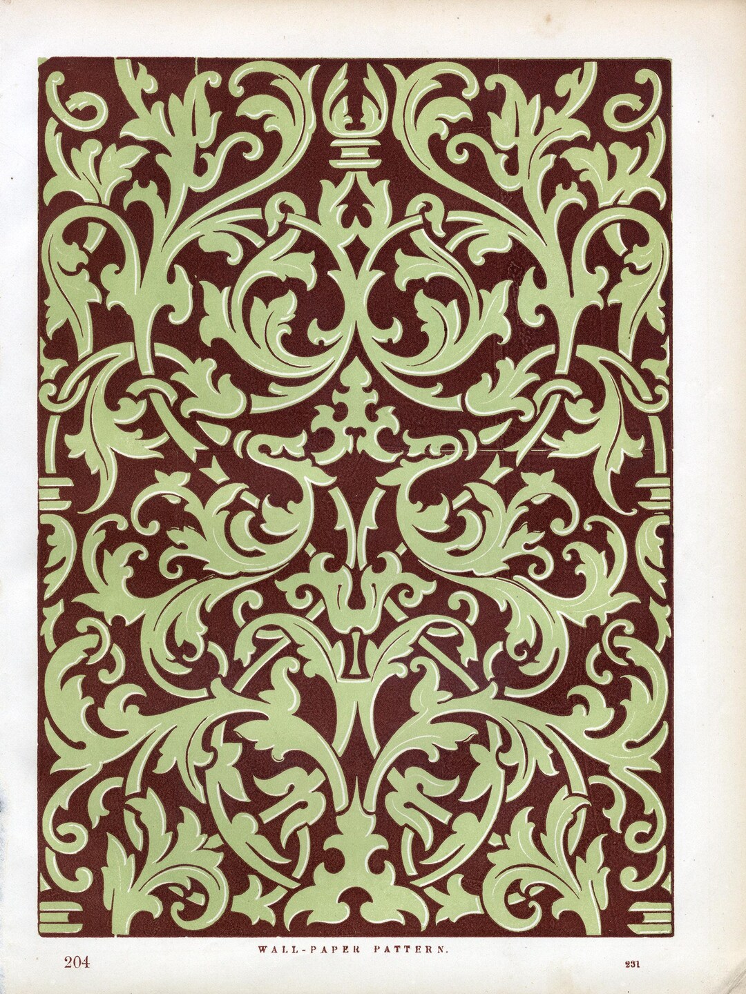 C.1860 | Antique Chromolithograph - Victorian Wallpaper Pattern in ...
