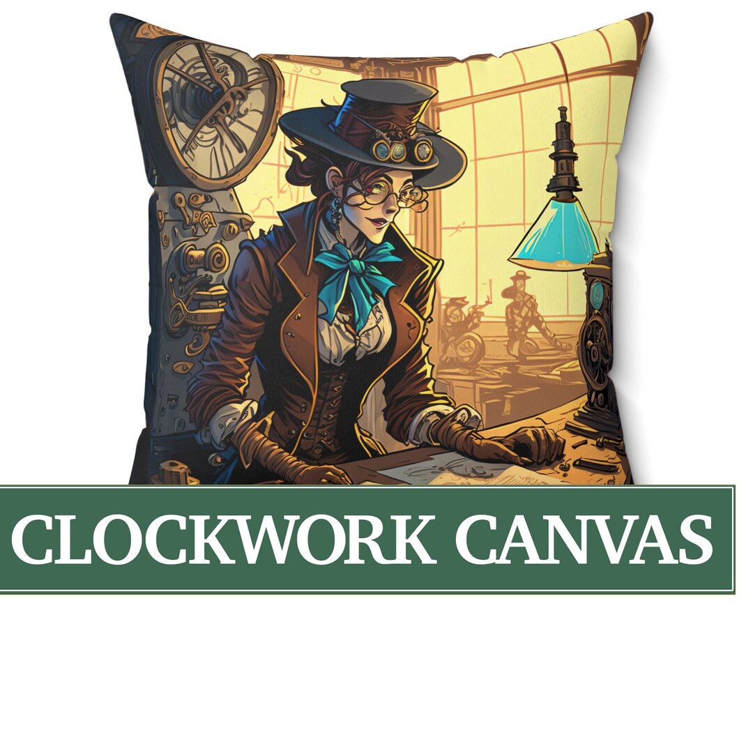 Clockwork Canvas Square Pillow (14", 16", 18", 20") - Steampunk ...