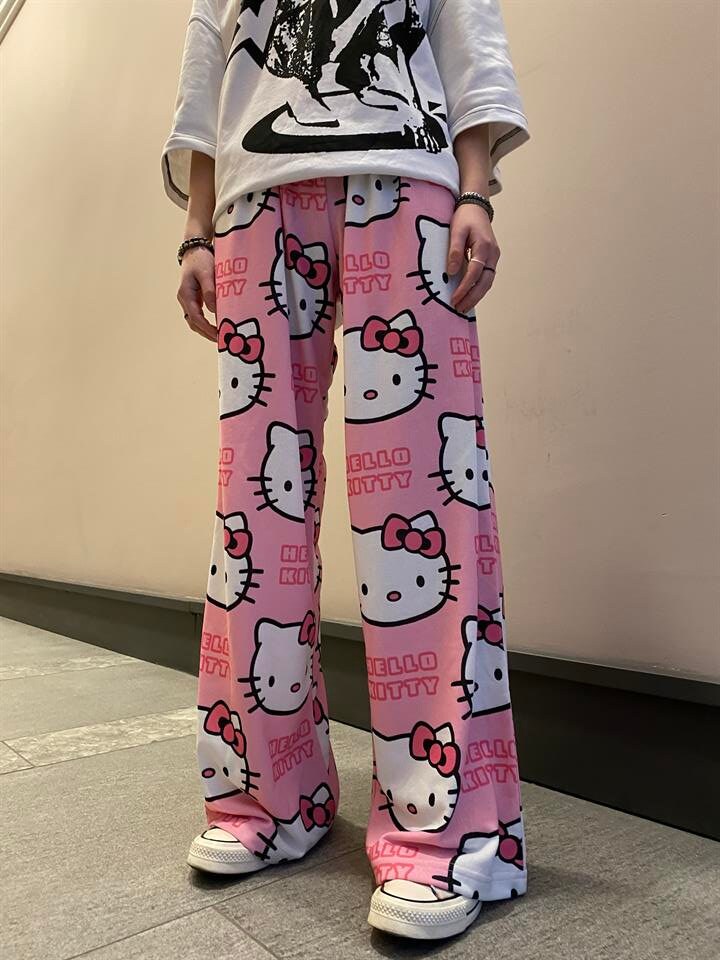 SUMMER EXPRESS Cute Pink Hello Kitty Cat Oversized Wide Leg Sweatpants ...