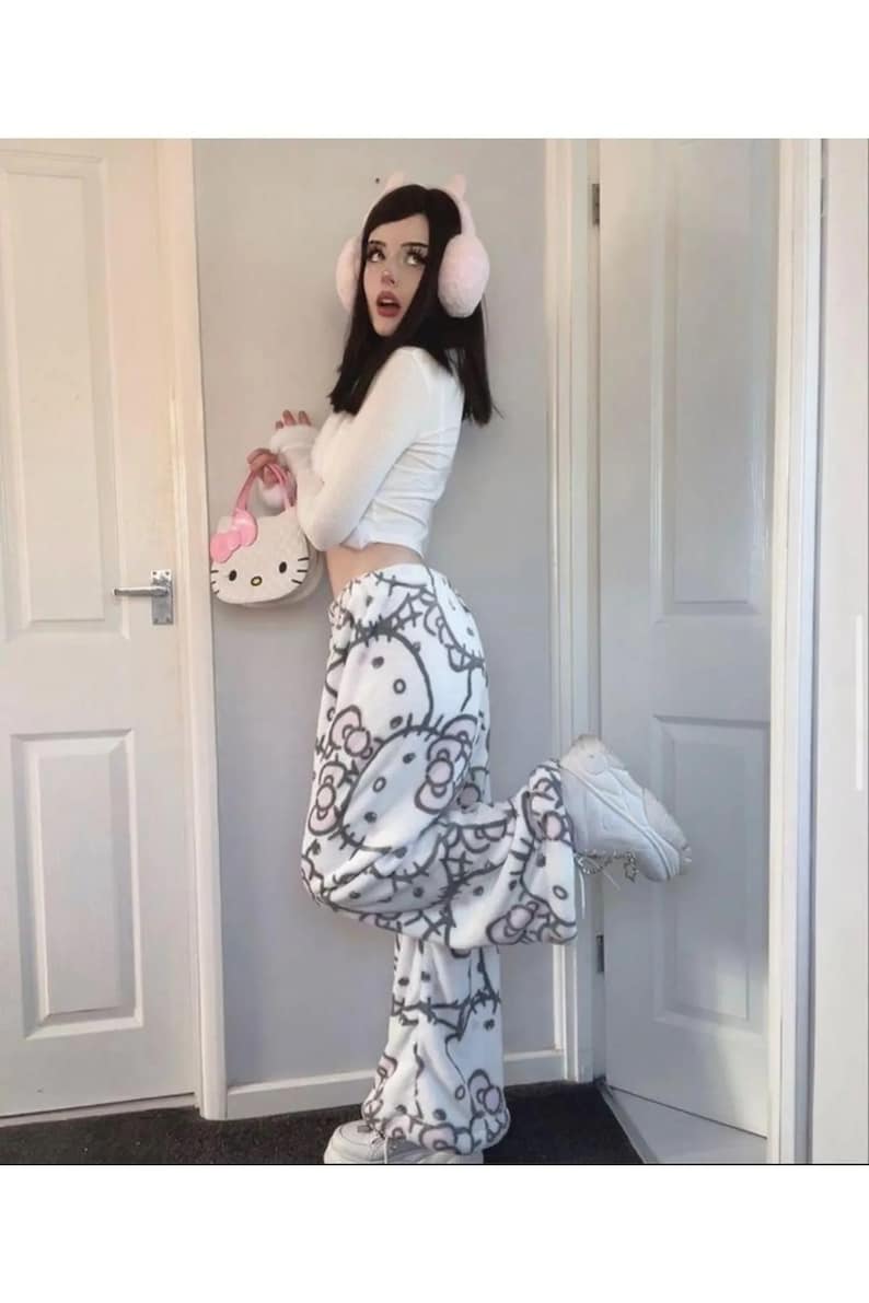 SUMMER EXPRESS Cute Pink Hello Kitty Cat Oversized Wide Leg Sweatpants ...