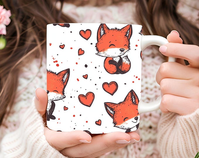 Personalized Cute Chibi Fox Cup, Sleeping Fox, Valentines Day Gift ...