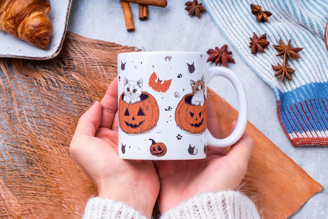 Personalized Halloween Cat Mug, Cat Lover Mug, Cat Coffee Mug, Cute Cat ...