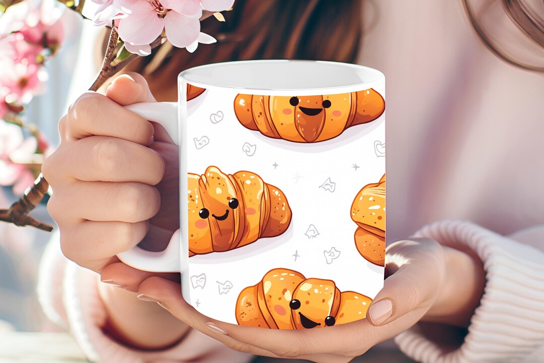 Personalized Kawaii Croissant Mug, Croissant Coffee Mug, Croissant ...