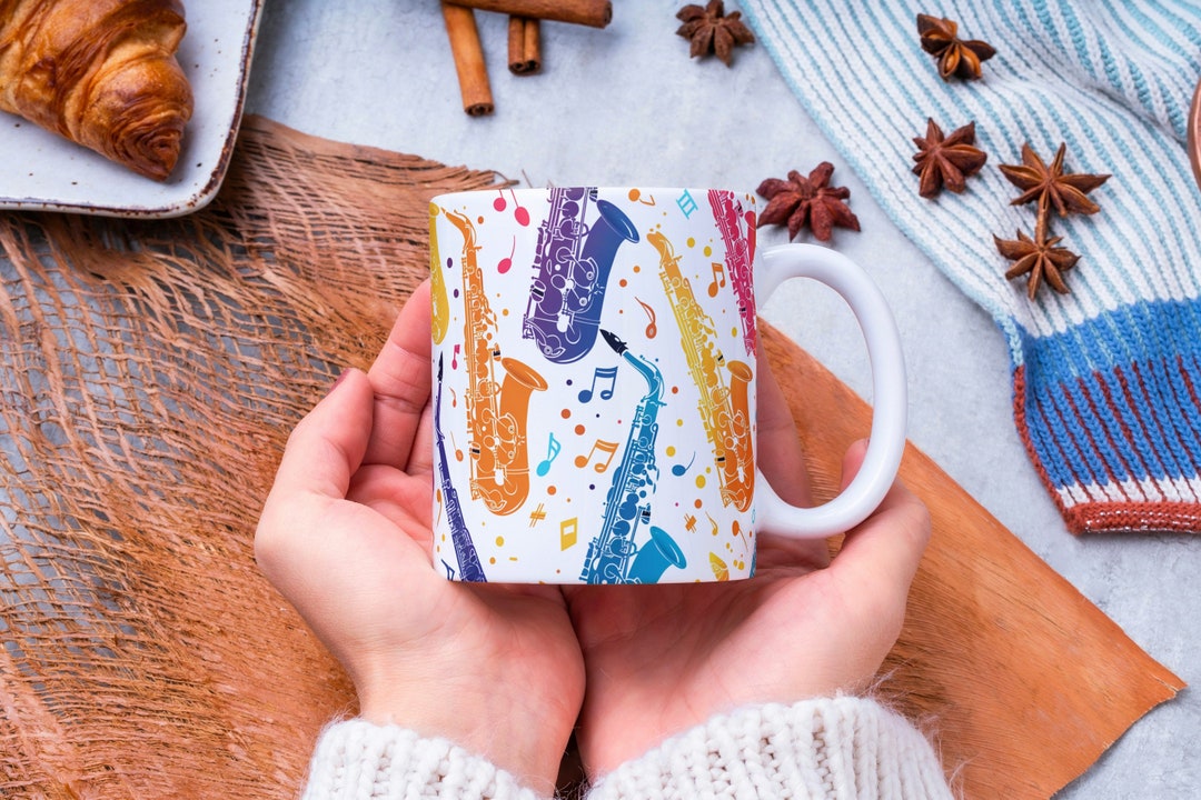 Personalized Saxophone Mug: Vivid Colors, Music Lover Gift - Etsy