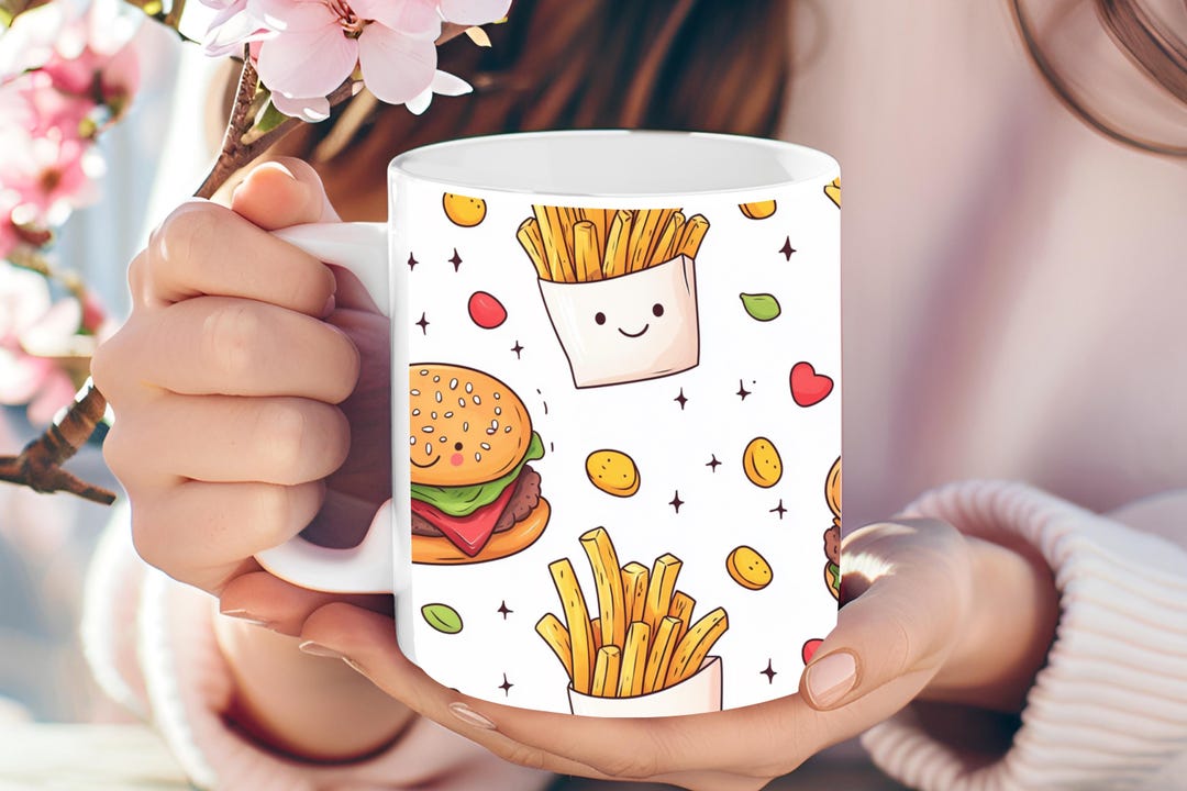 Personalized Kawaii Burger Mug, Burger Coffee Mug, Burger Lover Gift ...