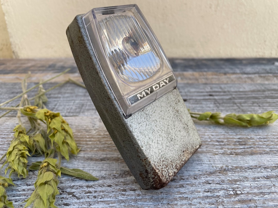 Vintage Old Flashlight MY DAY. Metal Retro Flashlight. Old Rusty ...