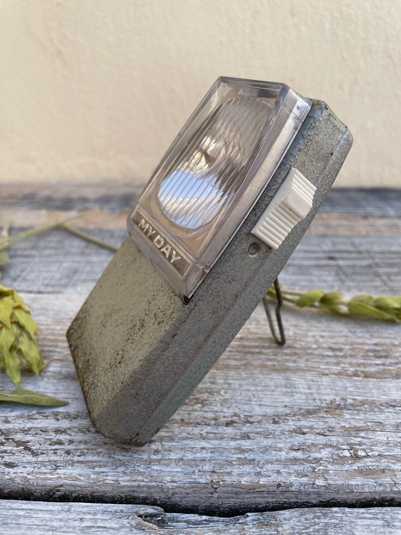 Vintage Old Flashlight MY DAY. Metal Retro Flashlight. Old Rusty ...