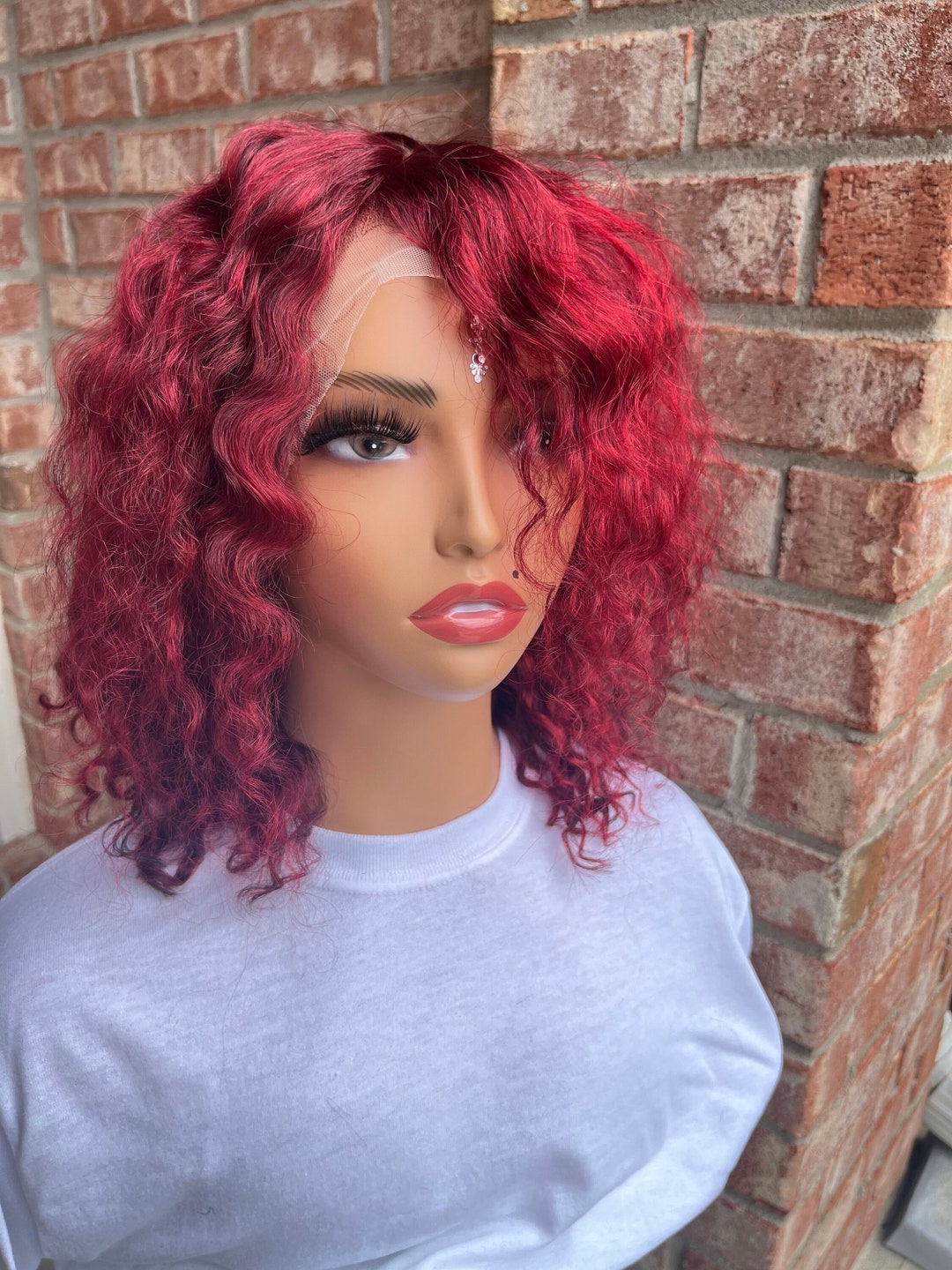 NAME - CONFIDENT, Crimson Red Short Curly Wig, Short Red Wig, Red Wig ...