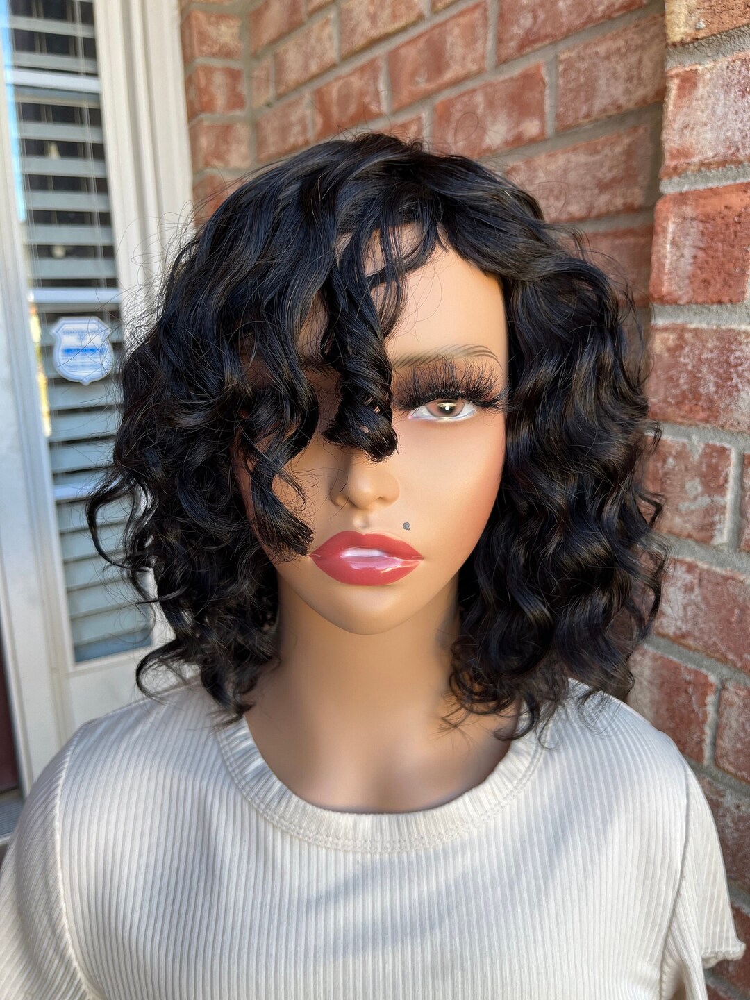 Human Hair Wig, Curly Human Hair Wig, Black Curly Short Hair, Short ...