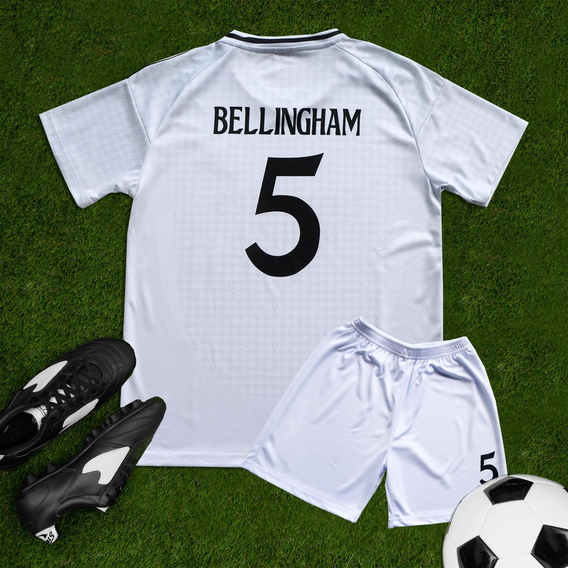 Bellingham #5 Madrid Jude Home White Kids New Soccer Jersey Shorts ...