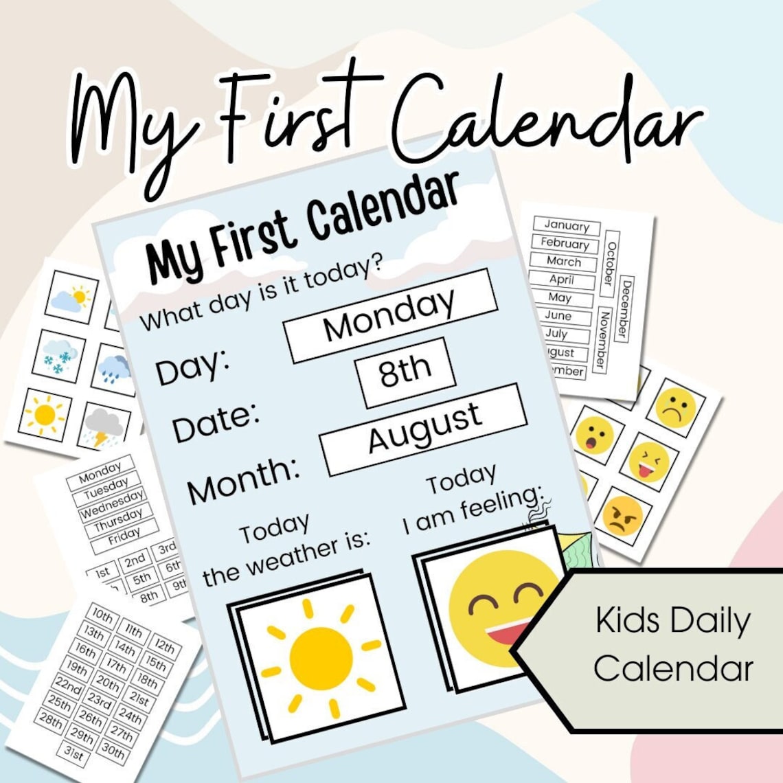 First Calendar - Printable Children's Calendar Days of the Week Months ...
